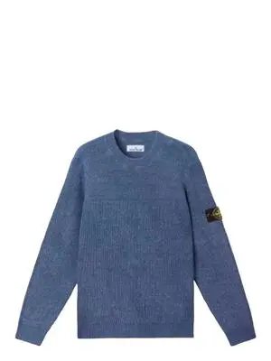 Stone Island Logo-patch Waffle-knit Sweater - Blue
