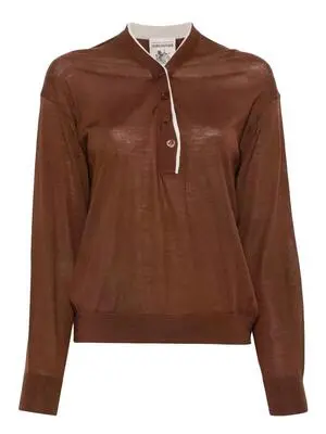 SEMICOUTURE Long-sleeve Button-fastening Wool Top - Brown