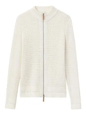Lafayette 148 New York Textured Stitch Zip Front Cardigan - Cloud