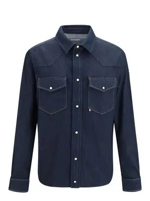 Moncler Denim Jacket With Logo Patch - Blue