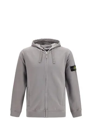 Stone Island Cotton Zip-up Hoodie With Compass Logo - Grey