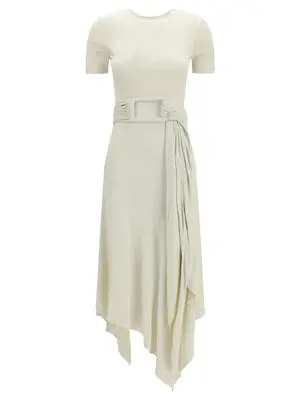 Alaïa Belted Jersey Dress - Cream