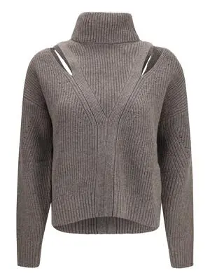 P.a.r.o.s.h High Neck Sweater With Perforated Shoulders - Beige