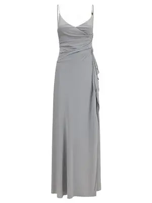 Versace Draped Medusa Hardware Viscose Jersey Maxi Dress - Grey
