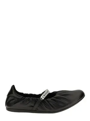 JIMMY CHOO Jade Nappa Leather Ballerinas With Crystal Embellishment - Black
