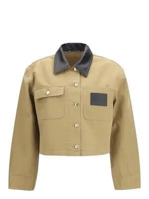 Balenciaga Balenciaga Heavy Cotton Cropped Jacket With Leather Collar Beige