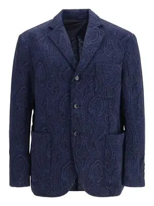 Etro Single-breasted Arnica Jacquard Wool-blend Jacket - Blue