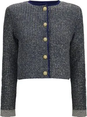Balmain Quilted Sequin Cardigan With Decorative Buttons - Blue