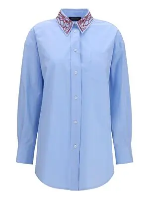 Fabiana Filippi Boyfriend Poplin Shirt With Embellished Collar - Light Blue