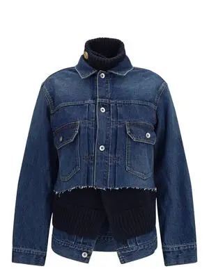 Sacai Denim Jacket With Wool Knit Layer - Blue