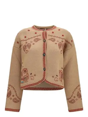 Alanui Bandana Jacquard Crewneck Cardigan - Brown