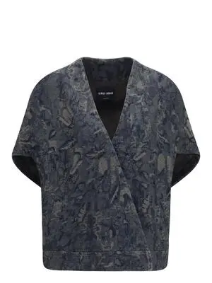 Giorgio Armani Oversized Floral Jacquard Denim Jacket - Blue