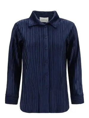 GONGDID DESIGN Velvet-like Striped Shirt - Blue