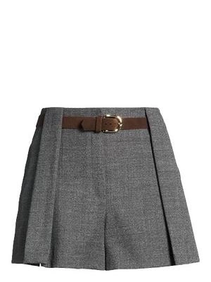 Sandro Belted High-waisted Wool Blend Shorts - Grey