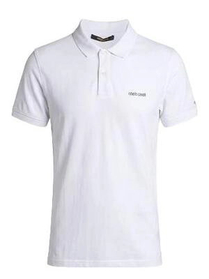 Roberto Cavalli Man Polo Shirt Black Size M Cotton White