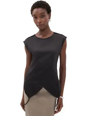 MEIMEIJ Sleeveless Satin Top With V-slit Detail - Nero