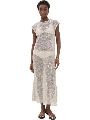 VRG GRL Sabre Sequin Midi Dress - Oat