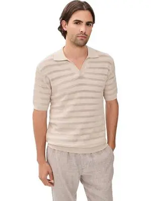 Frescobol Carioca Rino Cotton Jacquard Wave Knit Polo - Sand