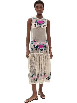 Sea Carmella Sleeveless Embroidered Crochet Midi Dress - Multi