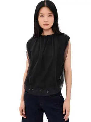 MEIMEIJ Sleeveless Tulle Jewel Neck Top - Nero
