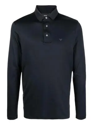 Emporio Armani Logo Detailed Long-sleeved Polo Shirt - Black