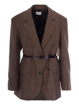 P.a.r.o.s.h Single-breasted Plaid Blazer With Tie Belt - Brown