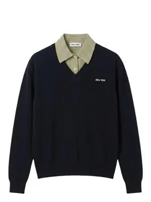 MIU MIU Miu Miu V-Neck Sweater With Collared Underlayer