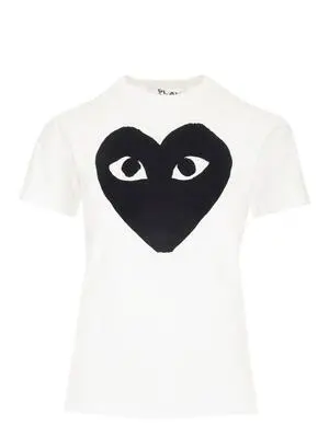 Comme Des Garçons Heart Printed Crewneck T-shirt - White/black