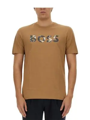 Hugo Boss Logo Printed Crewneck T-shirt - Brown