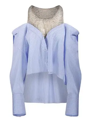 Giuseppe Di Morabito Striped Crystal Embellished Off-shoulder Blouse - Blue