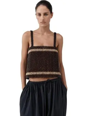 ST. AGNI Taxi Beaded Top - Coffee/ecru