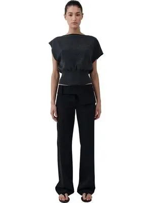 ST. AGNI Belt Detail Wool Pants - Black