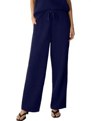Eileen Fisher Crinkled Stretch Organic Cotton Drawstring Wide Leg Pants - Infinity