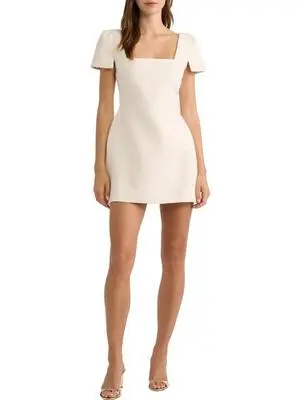 Oddmuse Square Neck Puff Sleeve Fit & Flare Minidress - Cream
