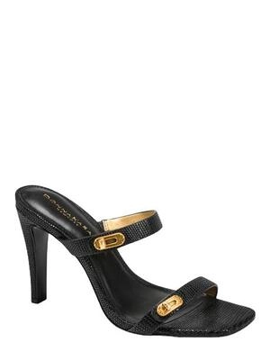 Donna Karan New York Embossed Leather Square Toe Slide Sandal With Geometric Hardware - Black