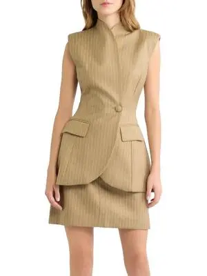 Oddmuse Pinstripe Sleeveless Blazer - Camel
