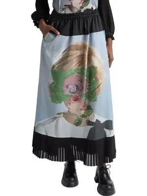 Undercover Printed Cotton Blend Skirt - Black