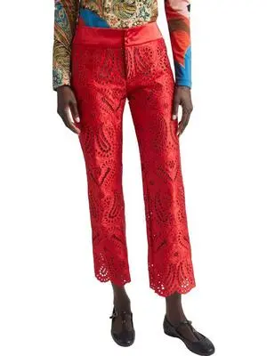 Etro Paisley Eyelet Duchess Satin Trousers - Red