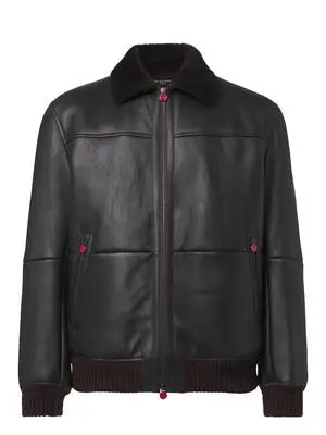 Kiton Shearling-trimmed Leather Bomber Jacket - Brown