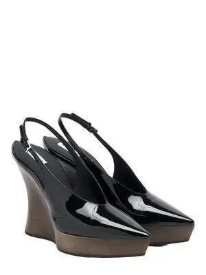 Alaïa Patent Leather Wedge Slingback Clogs - Black