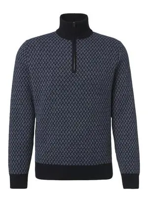 Agnona Half-zip Sweater In Cashmere, Wool, And Silk - Blue