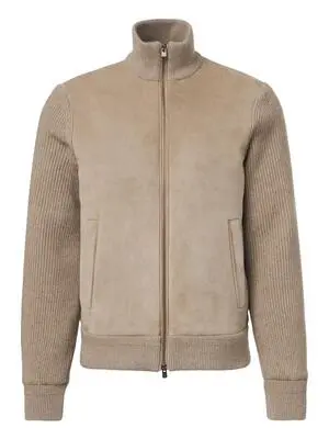 Agnona Cashmere And Suede Bomber Jacket - Beige