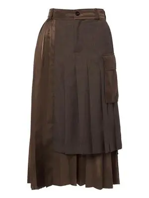 Sacai Layered Pleated Midi Skirt - Brown