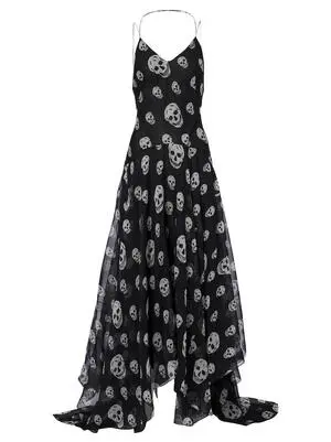Alexander McQueen Skull Print Silk Chiffon Maxi Dress - Black