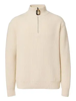 JW Anderson JW Anderson Ribbed-Knit Wool And Cotton Sweater With Quarter Zip Beige