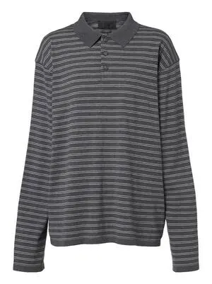 NILI LOTAN Striped Cotton Jersey Polo Shirt - Grey