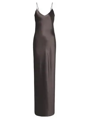 NILI LOTAN Silk Satin Maxi Slip Dress - Grey