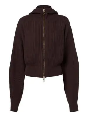 Sportmax Ribbed Knit Wool And Cashmere Zip-up Cardigan - Brown