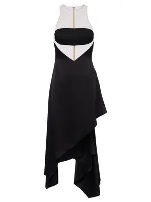 David Koma Asymmetric Mesh-paneled Midi Dress - Black