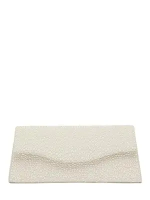 Elie Saab Embellished Suede Clutch - White